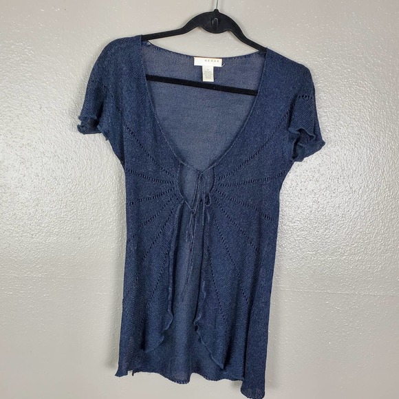 Kenar | Tops | Kenar Blue Open Weave Crochet Langenlook Linen Blend Top ...